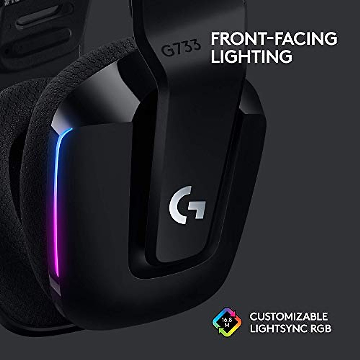 Logitech G733 Lightspeed Wireless Gaming Headset with Suspension Headband, Lightsync RGB, Blue VO!CE mic technology and PRO-G audio drivers - Black