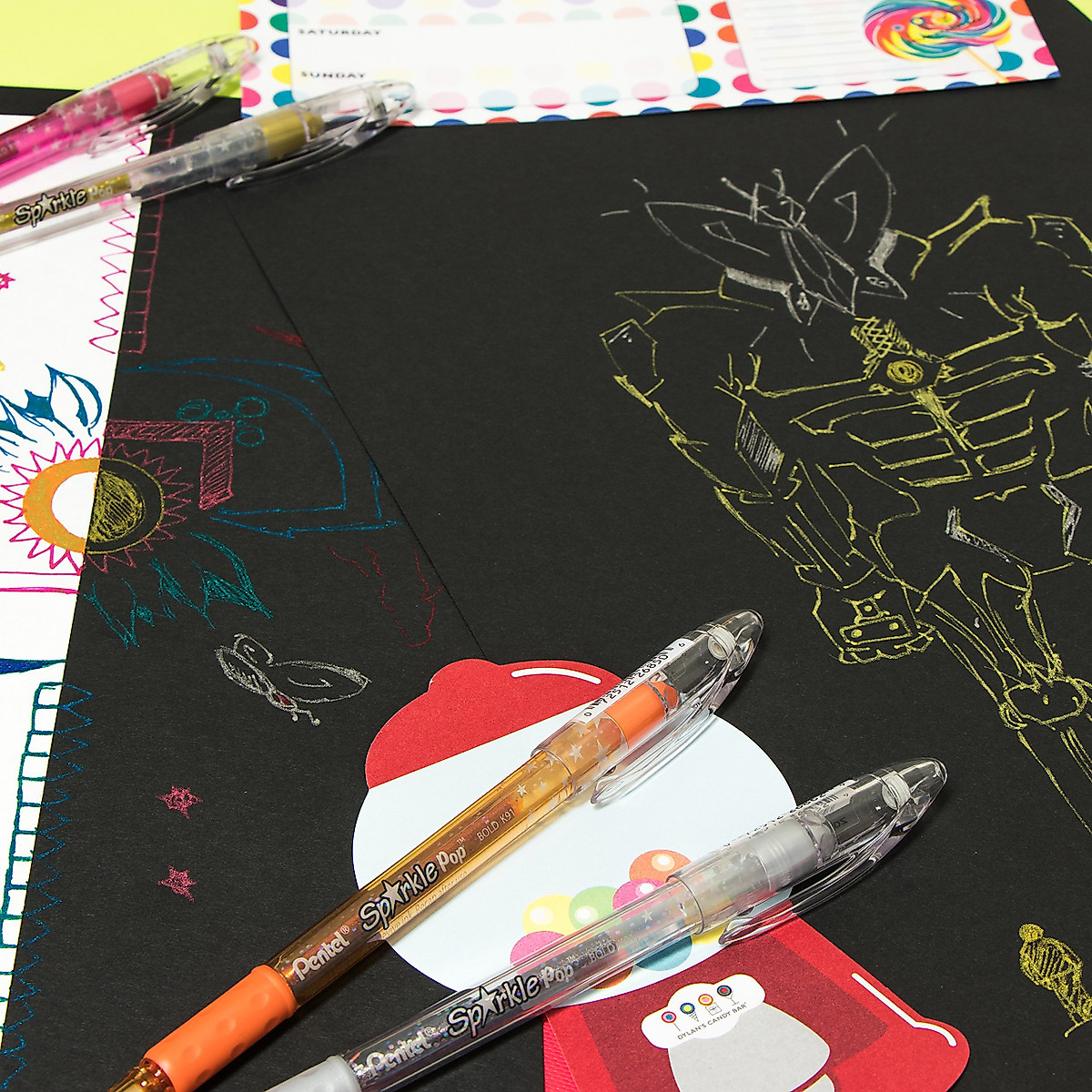 Pentel Sparkle Pop Metallic Gel Pen, 1.0mm Bold Line, Assorted Colors, Pack of 8 (K91BP8M)