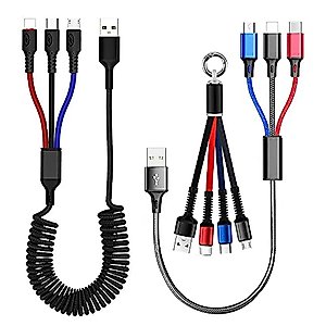 Laugwey Multifunction USB Charging Cable Set,3 Pack 3 in 1 Nylon Braided Charging Cord,Multiple USB Fast Charger Cords for Home,Office,Car