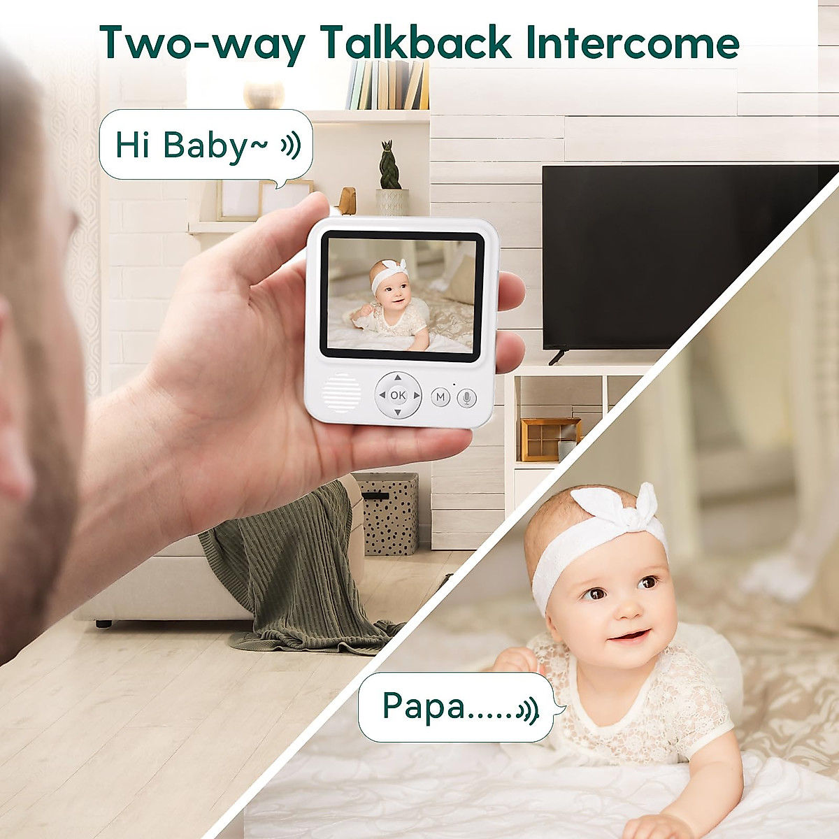 BABELIO Video Baby Monitor with Camera and Audio, 2-Way Talk, Long Range up to 1000ft, No WiFi Needed, Night Vision, Temperature Sensor, Wall Mountable & Portable for Travel - Baby Camera Monitor