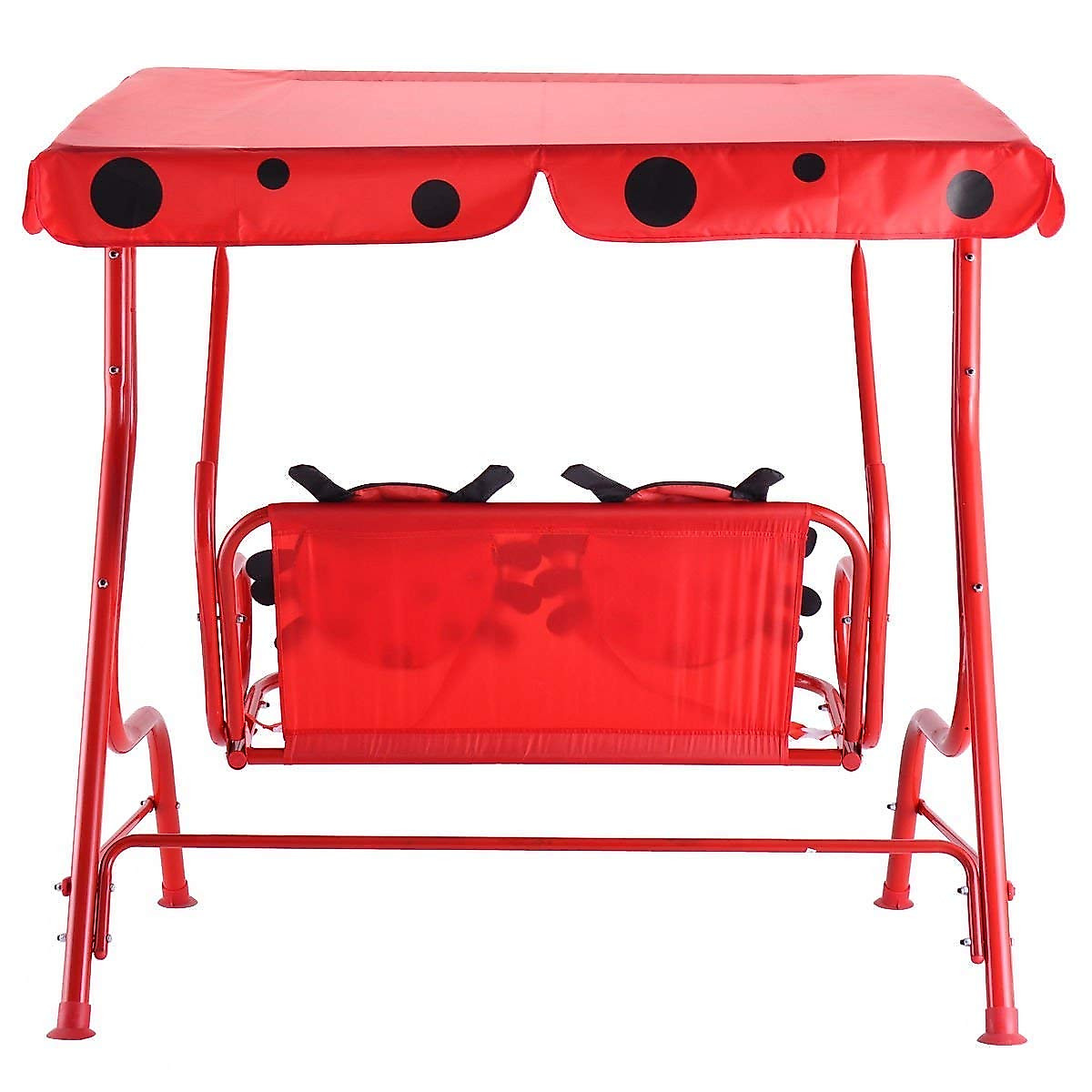 ReunionG Kids Porch Swing, 2 Seats Children Swing Chair w/Safety Belt & Adjustable Hammock Canopy, Kids Patio Swing Bench for Outdoor