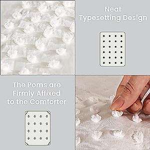 ENJOHOS White Queen Comforter Set - Boho Bedding Sets Queen for Teen Girls, 3 PCS Tufted Comforter with Pom Pom Design for All Season, Lightweight Soft Microfiber Cooling Comforter with 2 Pillow Cases