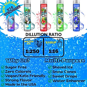 (Variety Pack of 3) Sugar Free Flavor Enhancer for Ice, Water, Snow Cone, Shaved Ice, Drink, Snacks; Multi-Purpose; Concentrate; Sweetened; No Need Sugar; Just Add Water. Zero Calories