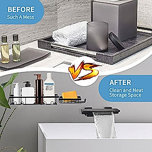 Oudvaker 4 Pack Shower Caddy Shelf Organizer Rack with Shower Soap Holder Wall Self Adhesive Suction Bathroom Set Decor Organization Shelves Kitchen Storage Spice Rack, Black