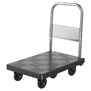 Generic Heavy Thing Moving Hand Truck Foldable Heavy Duty Flatbed Cart Dolly Transport Truck for Moving Warehouse, Black
