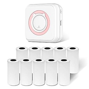Portable Sticker Mini Printer - Bluetooth Pocket Printer for Customized Sticker, Wireless Photo Printer Compatible with Phone/Android, Thermal Printer for Photo Memo Study Note (10 Roll Paper,Pink)