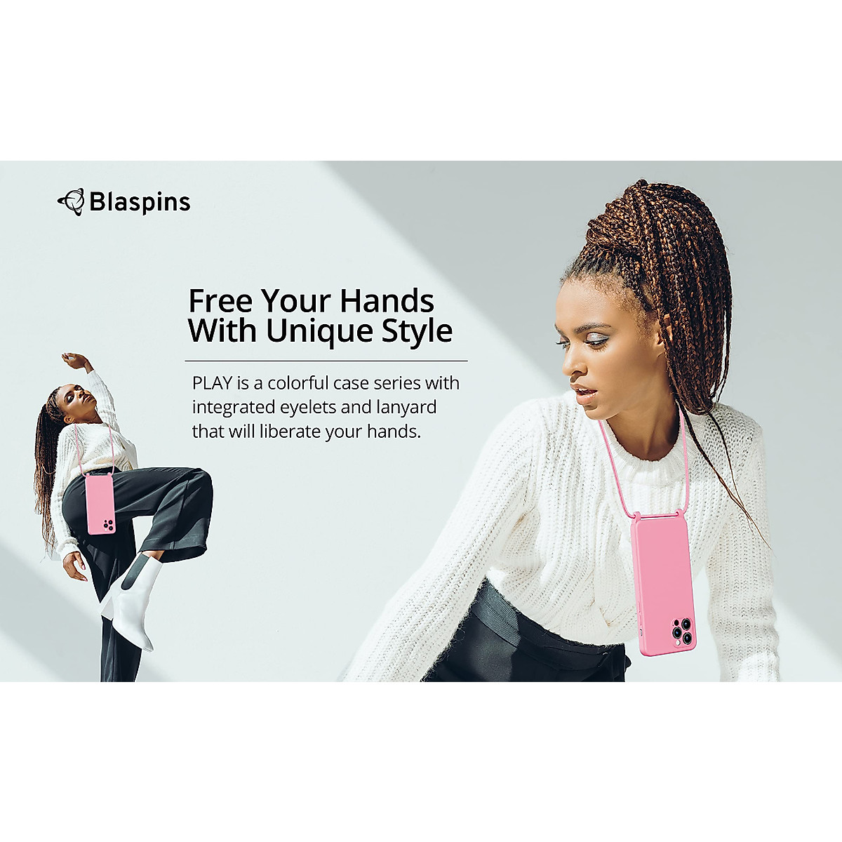 Blaspins Crossbody Strap Phone Case for iPhone 13 Pro Max, Adjustable Rope, Belt Neck Lanyard, String Detach Lanyard, Drop Proof Sturdy, Wrist Hand Free Protective Cover 6.7 inch 13 Pro Max - Pink