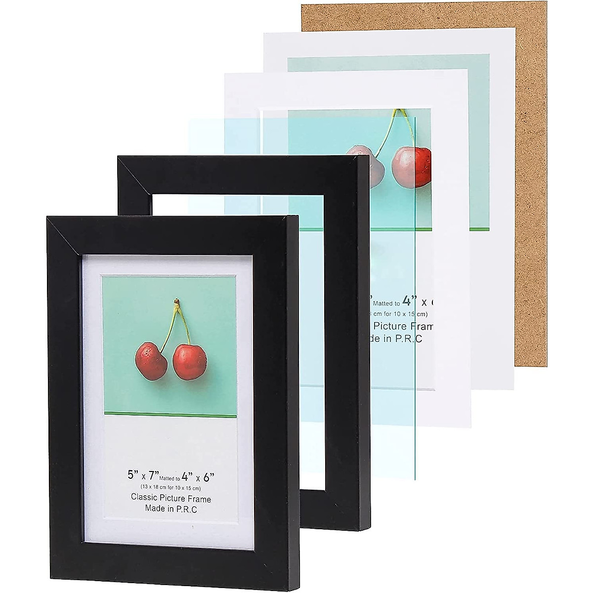 The Display Guys - Square Profile Wooden Picture Frame with Tempered Glass - 5" x 7" matted to 4" x 6" – 6 Pack – Black