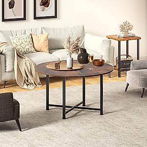 SENIG Round Coffee Table, 2-Tier Coffee Table with Storage Shelf for Living Room, Center Table for Small Spaces, Rustic Brown