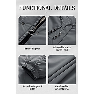 Chrisuno Women's Outdoor Waterproof Coat Down Alternative Parka Puffer Ski Jacket Cozy Coat Grey L