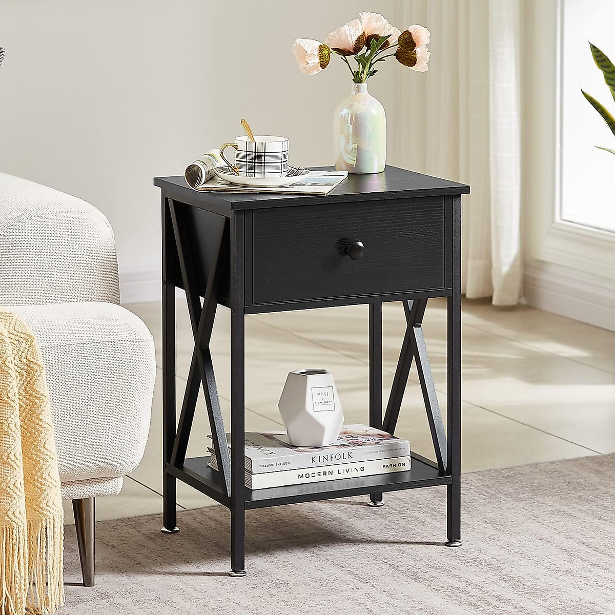 VECELO Nightstands, Modern End Side Tables,Night Stand with Drawer &Storage Shelf for Bedroom Living Room Lounge