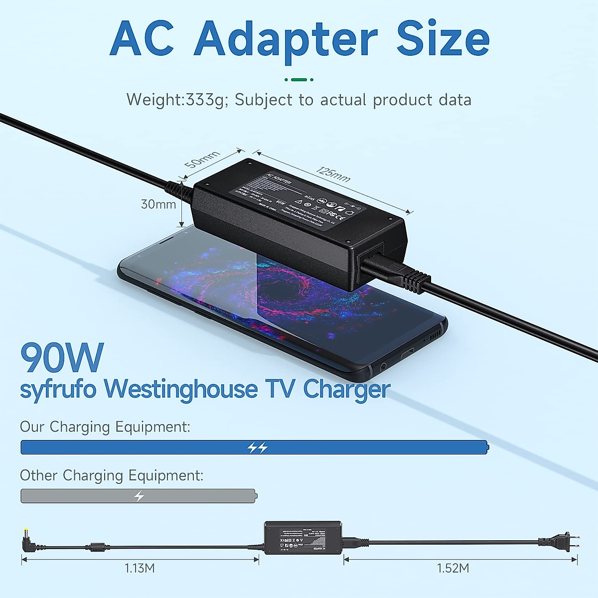 19V Power Cord for Westinghouse TV 24 32 40 42 46 inch, Charger for LD-2480, LD-3255VX, LD-4255VX, LD-4680, LD-4695, UW40TA2W, UW32SC1W, UW32S3PW, UW40TC1W Monitor Power Supply