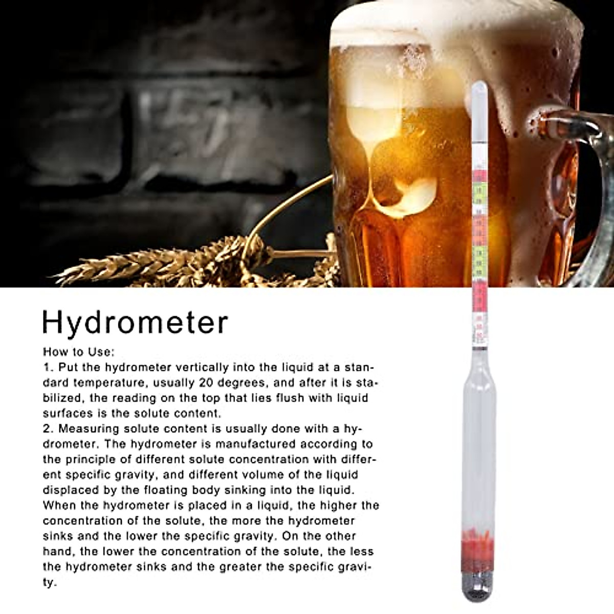Beer Meter, Hydrometer Tool Durable Wide Application 10pcs High Accuracy for Home