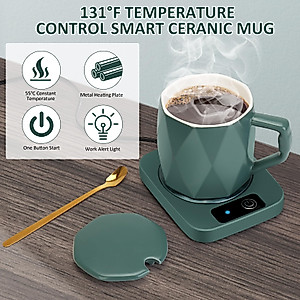 Coffee Warmer with Ceramic Mug, Electric Coffee Warmer for Desk Home Office, 131℉ Temperature Control, 16 Watt, Smart Coffee Cup Warmer for Heating Coffee, Milk, Tea
