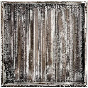 MyGift 19-inch Square Rustic Torched Wood Ottoman Tray with Vintage Metal Side Accent Wraps