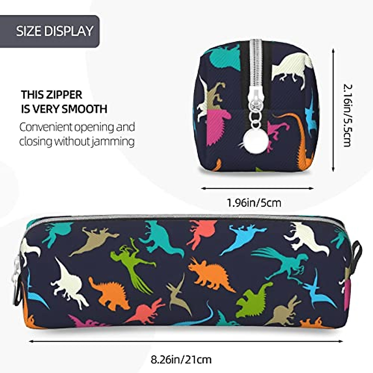 QICENIT Dinosaur Stationery Bag with Zipper Pen Bag Makeup Pouch Office Storage Bag Portable Travel Toiletry Pouch for Men Women