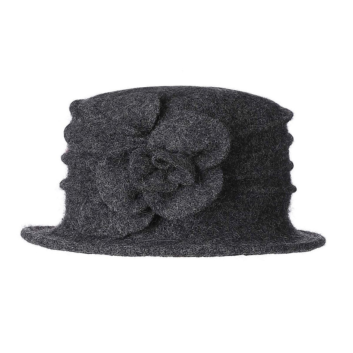 DANTIYA Women’s Elegant Flower 100% Wool Trimmed Wool Cloche Winter Hat (Grey)