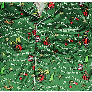 Dr. Seuss How the Grinch Stole Christmas Mens' Tossed Print Notch Collar Sleep Pajama Set (Large)