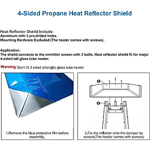 Top Hill Upgtaded Aluminum Patio Heater Reflector Shield (Square), 4 Sided Outdoor Heater Replacement Parts w/3 Pre-Drilled Holes, Universal Propane Patio Heater Parts for Energy Saving(18.5” x 18.5”)