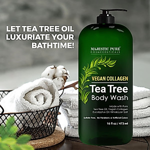 Majestic Pure Tea Tree Body Wash - Formulated to Combat Dry, Flaky Skin - Soothes, Nourishes and Moisturizes Irritated, Chapped, Problem Skin Areas - (Packaging may Vary) -16 fl. oz (Pack of 2)