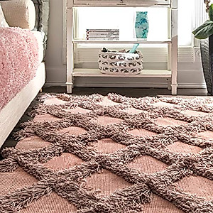 nuLOOM Francene Diamond Trellis Shag Area Rug, 4' x 6', Pink