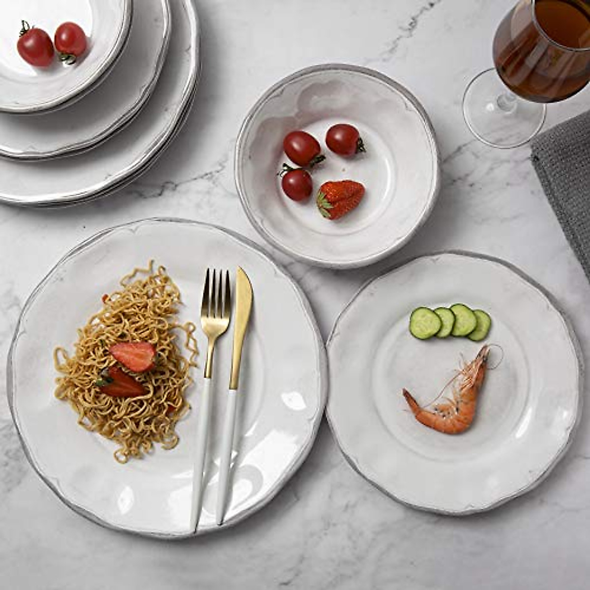 Melamine Dishes Dinnerware Sets - 12pcs Melamine Dinner Plates, Salad Plates and Bowls, for Everyday Use