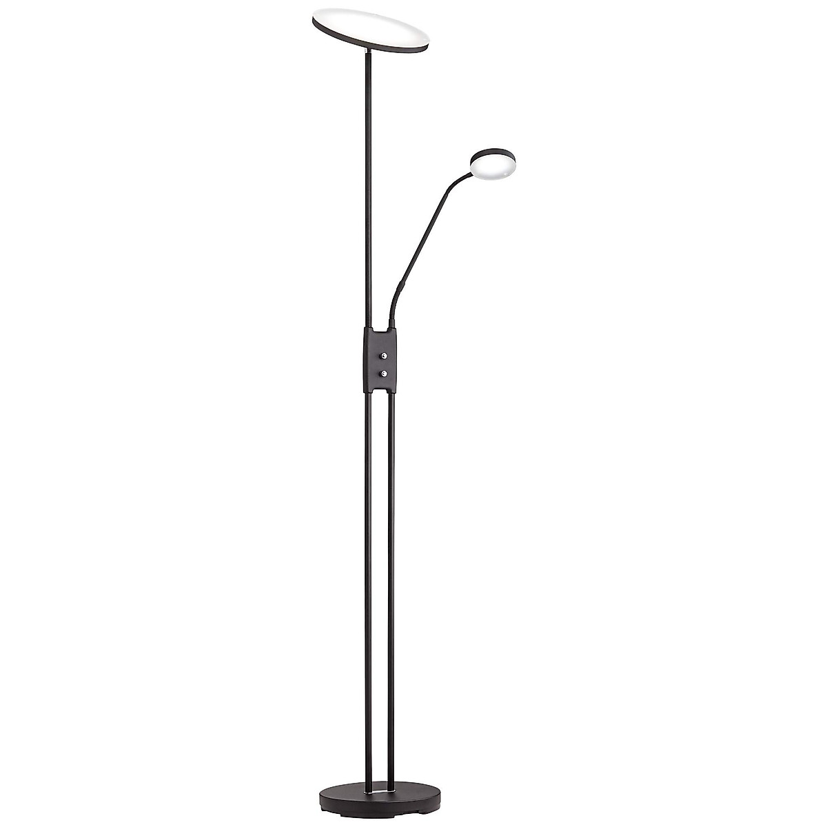 360 Lighting Taylor Modern Torchiere Floor Lamp with Side Light LED Dimmable 72" Tall Satin Black Metal Adjustable Head White Acrylic Diffuser for Living Room Reading House Family Bedroom
