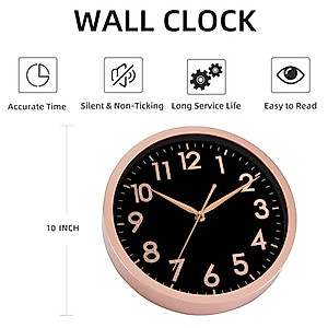 AKCISOT Wall Clock 10 Inch Rose Gold Modern Wall Clocks Battery Operated - Analog Small Silent Non Ticking Clock Decorative for Living Room, Office, Bedroom, Bathroom, Kitchen