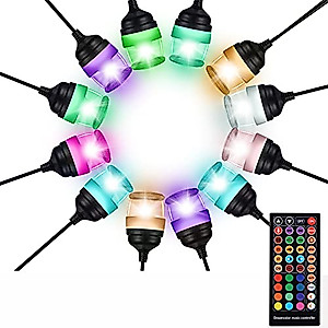 Outdoor String Lights LED Waterproof RGB Dimmable Colored Music Sync Magic Hanging Strand Lights Outside Exterior Patio Backyard Cafe Porch Party Garden Ambient Atmosphere Holiday White/Warm White