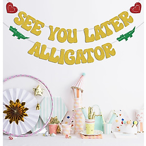 KEWUFD See You Later Alligator Banner, I'm Retired Ask Someone Else Funny Decoration Supplies for Goodbye/Retirement/Farwell/Graduation Party Gold Glitter
