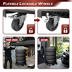 ROBLOCK Flat Moving Tire Dolly with 4 Wheels Capacity 300 LBS, Furniture Dolly Appliance Movers with Lockable Wheels, Heavy Duty Rolling Plant Stand with Casters for Garage Home, 25" x 25" x 4", 1 PC