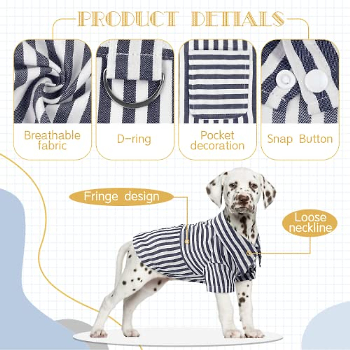 Dog Shirt, Pet Puppy Stripe Clothes, Adorable Outfit T-Shirt for Small Medium Large Male Female Cats Dogs, Breathable Soft Kitten Apparel for Birthday Party Photos Halloween Thanksgiving Christmas