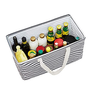 LLARUG 46L Large Canvas Collapsible Utility Tote Bag,Oversized Beach Bag,Reusable Grocery Shopping Bag,Carry Bag,Laundry Basket (Gray White,1PC)