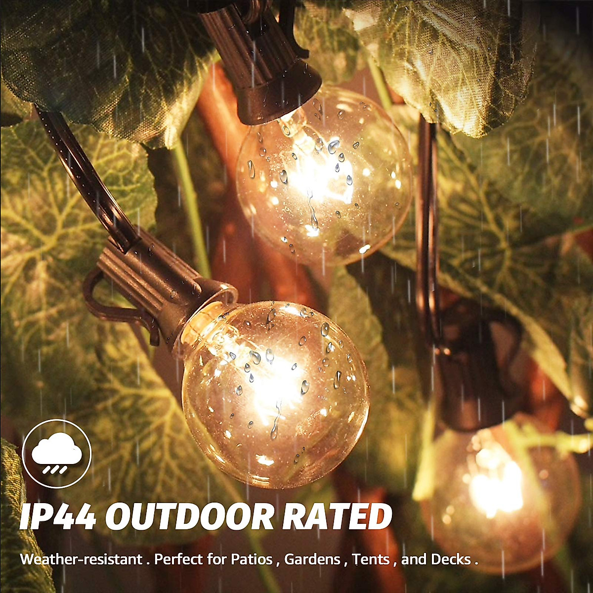 52FT Outdoor String Lights Connectable Patio Light with 5W Edison G40 Globe Bulbs 24 E12 Hanging Socket, 2700K Waterproof Cafe String Bistro Lighting for Party Porch Backyard Balcony Deck Garden Decor