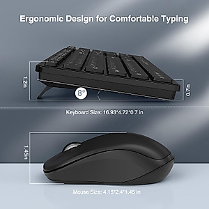 Wireless Keyboard and Mouse, WisFox 2.4GHz Full-Size Silent with Numeric Keypad, Long Battery Life, Lag-Free, Slim USB Cordless Mouse Combo (Black)