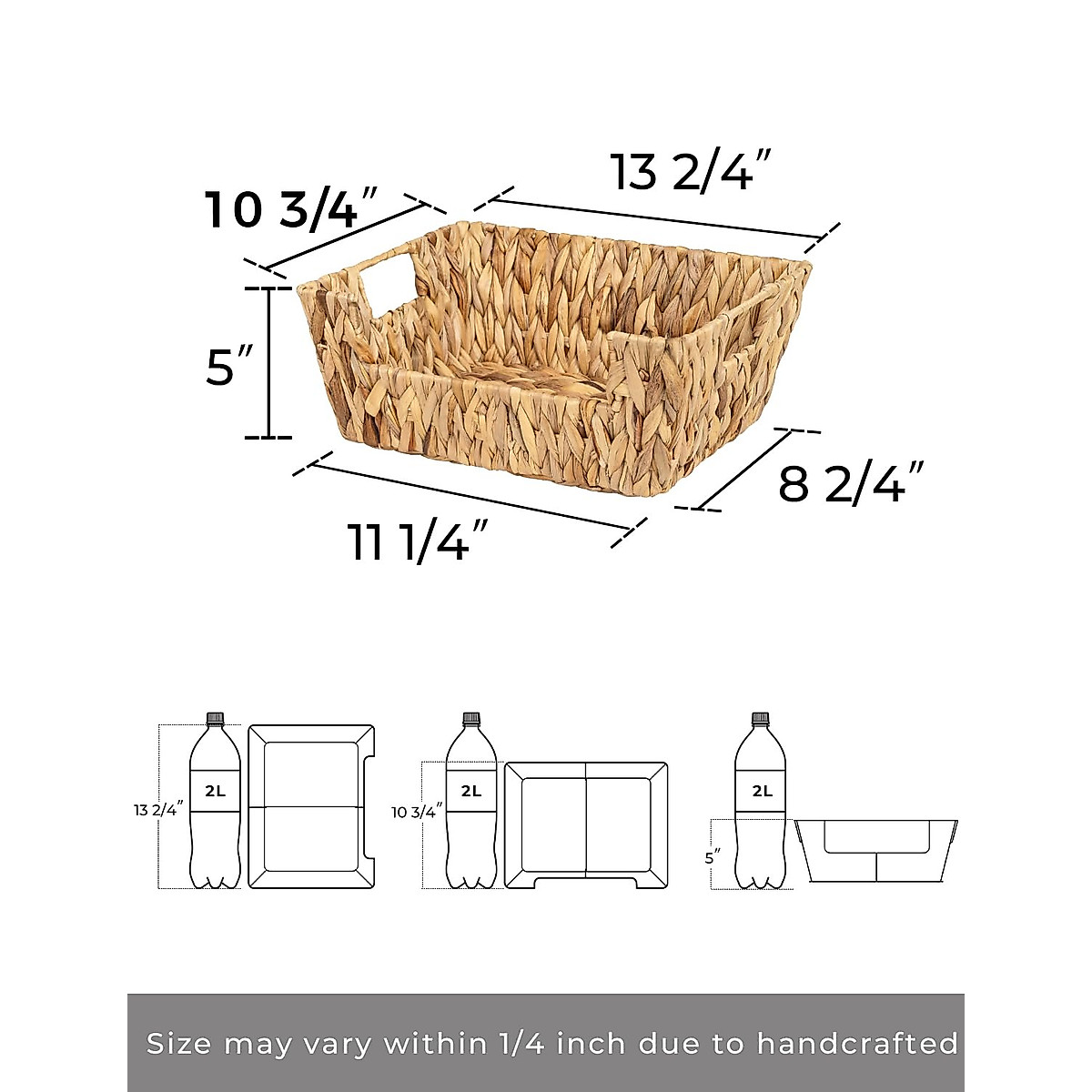 StorageWorks Water Hyacinth Open-Front Storage Basket, Wicker Storage Baskets for Shelves, Hand-Woven Bin with Handles, Kitchen Pantry Wicker Basket, 2 Pack