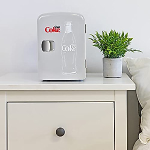Coca-Cola Diet Coke 4L Portable Cooler/Warmer, Compact Personal Travel Fridge for Snacks Lunch Drinks Cosmetics, Includes 12V and AC Cords, Cute Desk Accessory for Home Office Dorm Travel, Grey