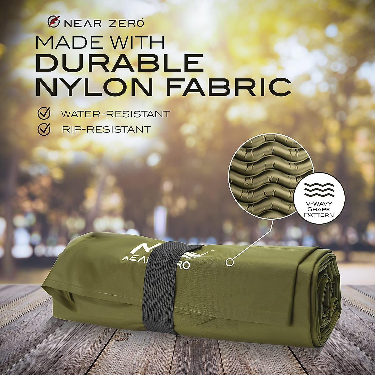 NEAR ZERO - Inflatable Sleeping Pad, Ultralight Camping Mattress, Portable Sleeping Pad for Camping, Hiking, Beach, Backpacking Trip and More, 14.5 oz, Green