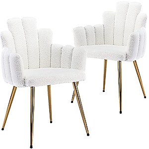 Set of 2 Sherpa Side Chairs, 17'' Wide Mid Century Modern Arm Chair for Living Room/Dining Room, with Gold Finish Legs, White