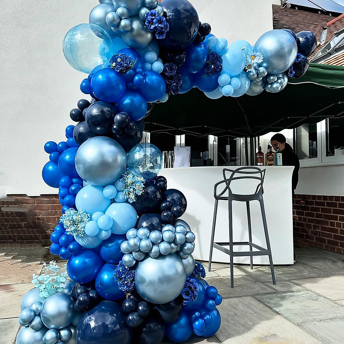 Blue Silver Balloons Set, 12 Inch Blue and Silver Balloons Dark Blue Party Balloons Metallic Blue Silver Latex Balloons Baby Blue Confetti Balloon for Birthday Graduations Baby Shower