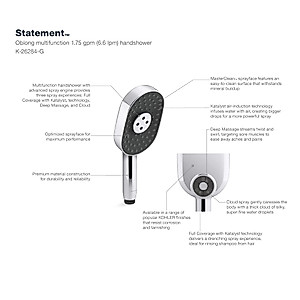 KOHLER 26284-G-BN Statement Oblong MULTIFUNCTION HAND SHOWER, Maximum Spray Performance with Three Spray Experiences, Vibrant Brushed Nickel, 1.75 GPM