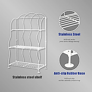 TOBEFORT Spice Rack Organizer for Cabinet, 3-Tier Expandable Countertop Seasoning Rack, Bottle Organizer and Storage for Bathroom Home Kitchen Pantry and Office, Metal, White