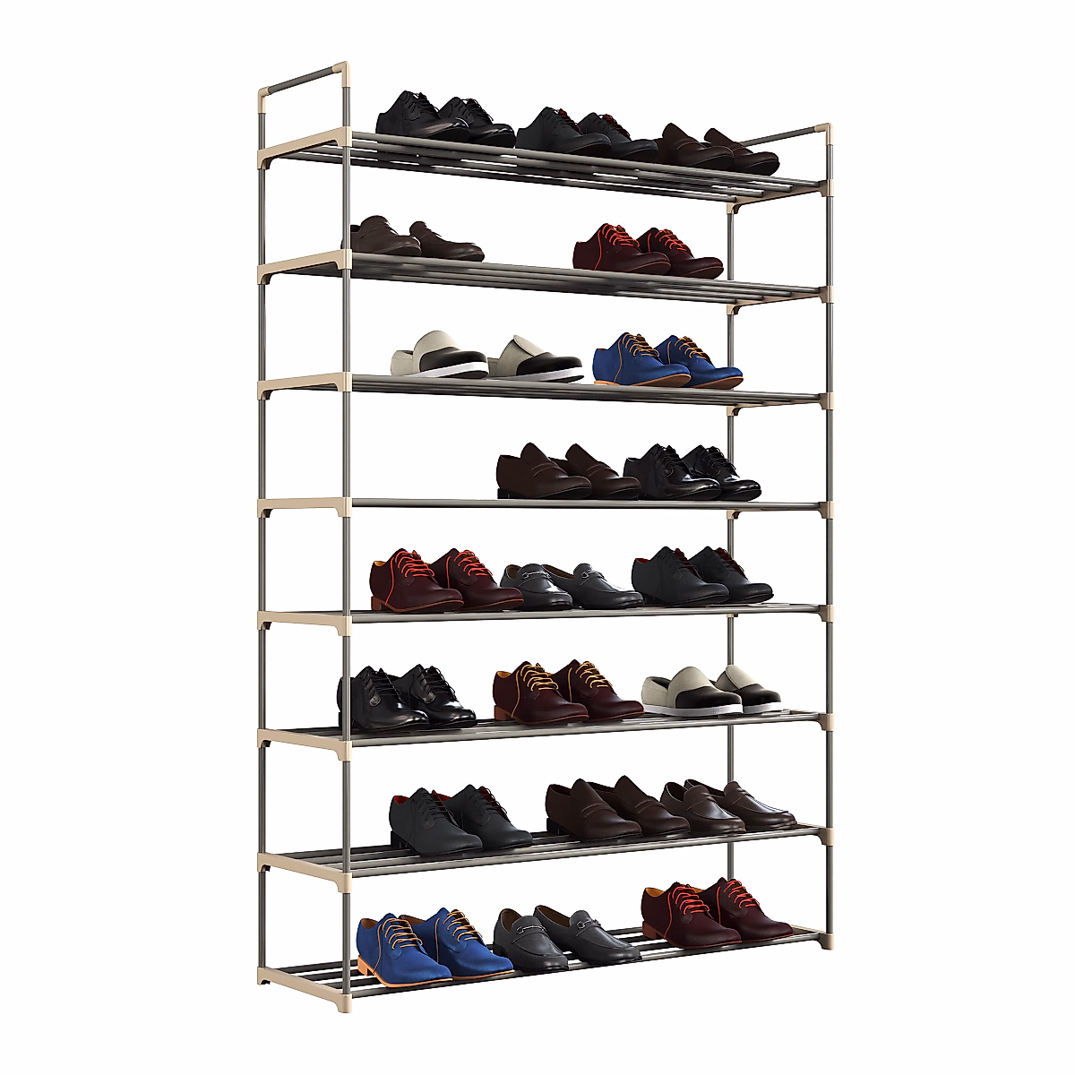 Shoe Rack - 8-Tier Shoe Organizer for Closet, Bathroom, Entryway - Shelf Holds 40 Pairs Sneakers, Heels, Boots by Home-Complete (Gray)