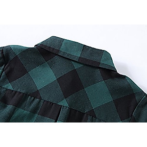 olrain Womens Plaids V Neck Long Sleeve Irregular Hem Casual Shirt Dress (Large, Green)