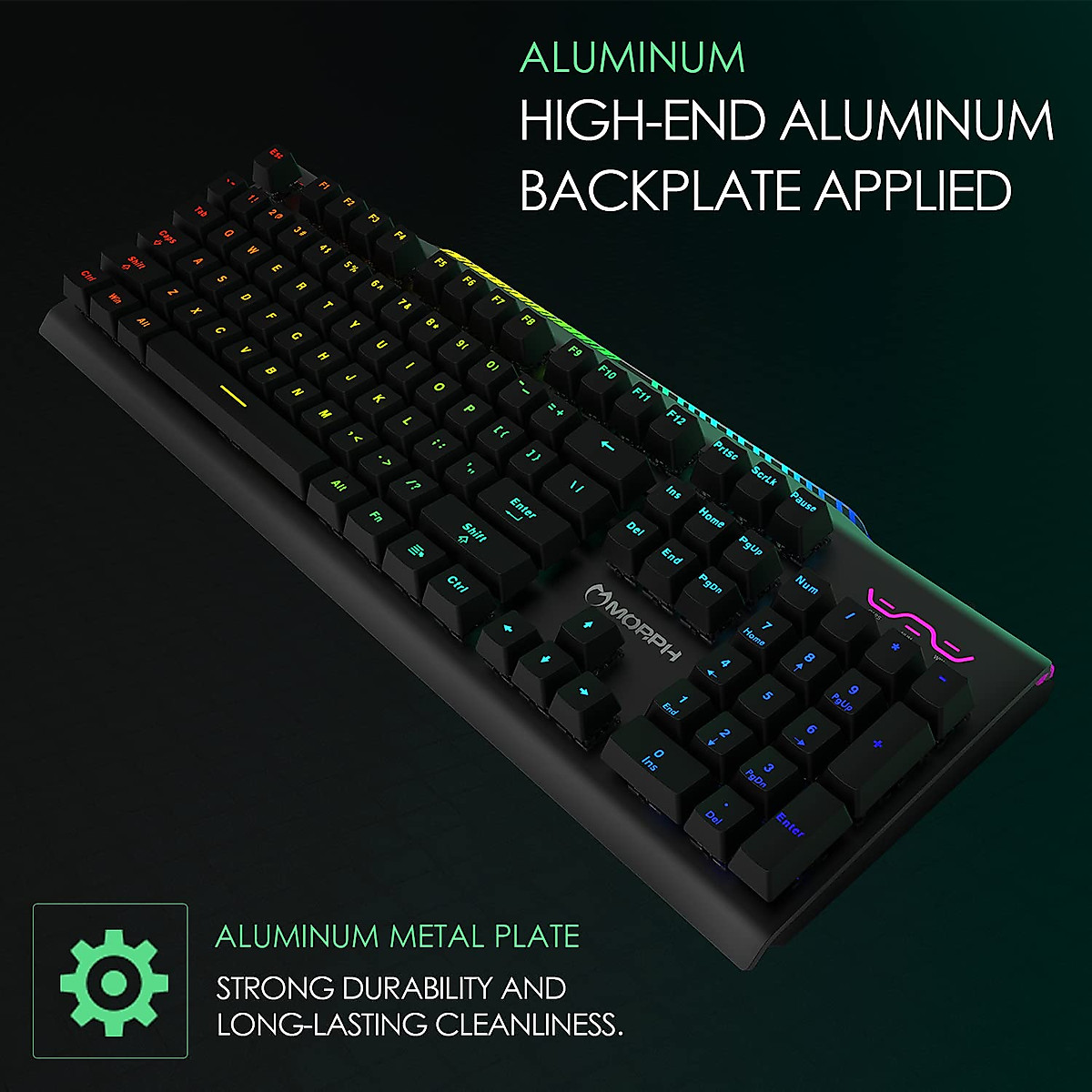 WIZMAX, MK1 PC Gaming Keyboard, USB Wired RGB Mechanical Gaming Keyboard, High-End Aluminum Backplate, Multimedia Function Keys, Red Linear 2nd Gen Manic Switch for Windows PC Gamers [Black]