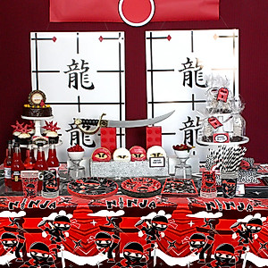 Ninja Birthday Party Decoration - Ninja Warrior Party Supplies Include Plates, Tablecloth, Napkins, Tableware, Karate Party Ninja Master Party Supplies for Boys Girls Baby Shower, Serves 40
