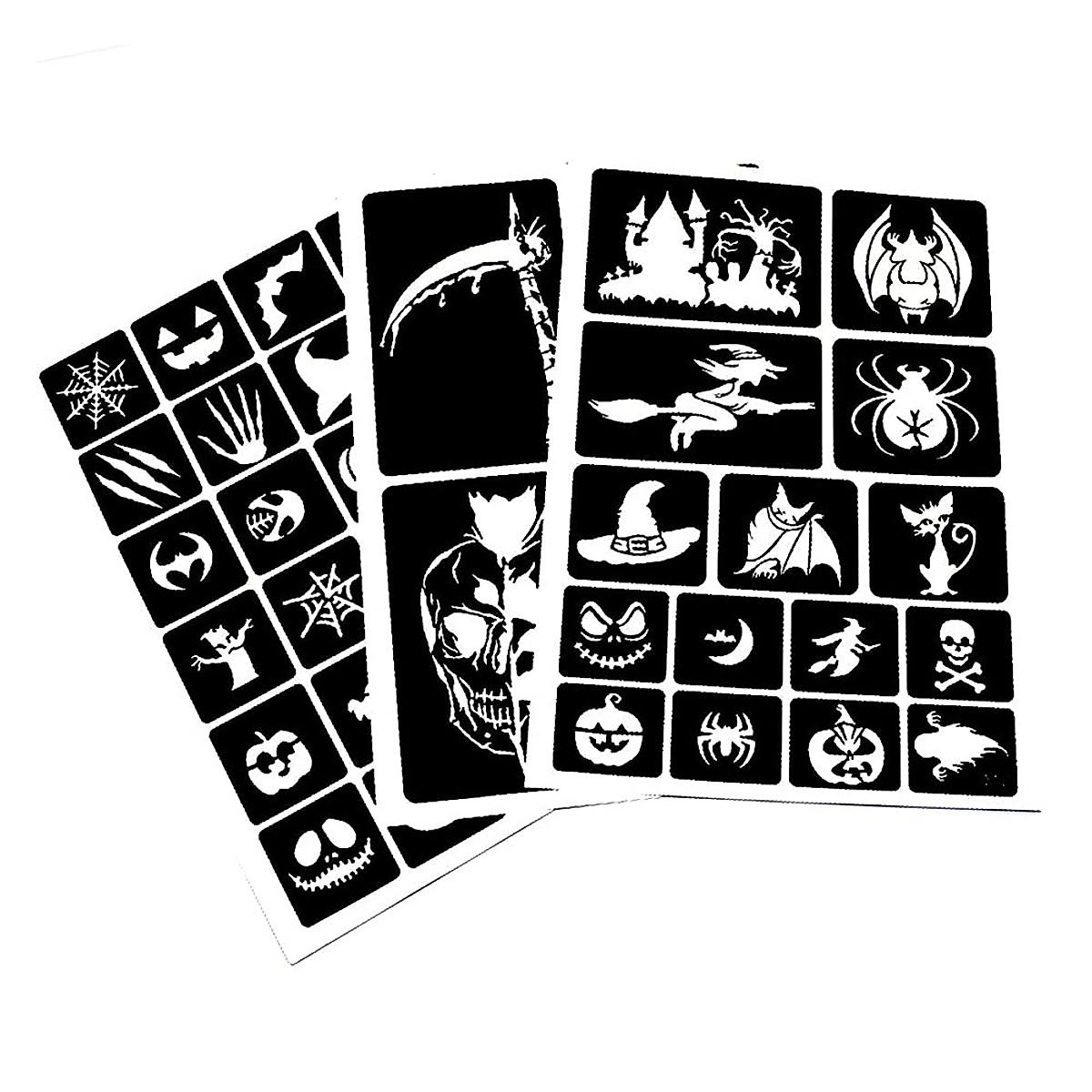 90Pcs Halloween Glitter Tattoo Stencils, Airbrush Tattoo Templates Kit Halloween Pumpkin Temporary Tattoo Stickers for Kids Drawing Template Party Props (6 Sheets)