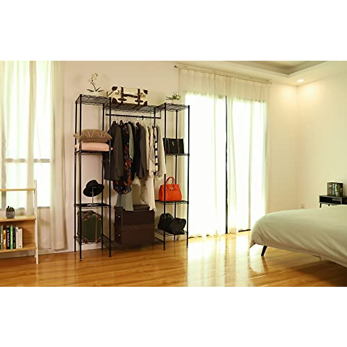 YOHKOH 4 Tiers Wire Garment Rack Heavy Duty Clothes Rack Metal Freestanding Closet for Bedroom, Cloakroom, Clothing store, Laundry room, Walk-in closet and more (63" L x 15.7" W x 78.7" H, Dark)