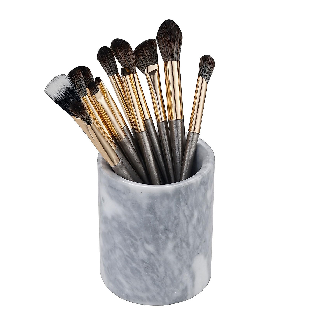 MARBBNEST Marble Storage Container with Metal Lid, Functional Organizer for Makeup Brushes, Cotton Swabs, and Accessories - Elegant Countertop Solution (White)