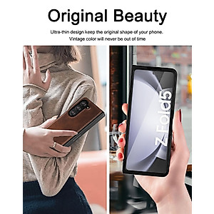 Foluu Case for Samsung Galaxy Z Fold 5, with Front Built-in Screen Protector, PU Leather + Hard PC Shell Ultra Thin Slim Durable Protective Phone Cover for Samsung Galaxy Z Fold5 5G 2023 (Brown)